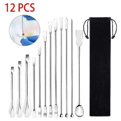 12Pcs 304 Stainless Steel Lab Spoon Spatula Laboratory
