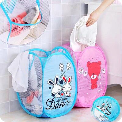 Folding Laundry Basket Hamper Cartoon Pop Up Open Mesh Laund