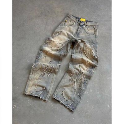 Baggy Jeans for Men Y2k Hip Hop Distressed Retro Black Pants
