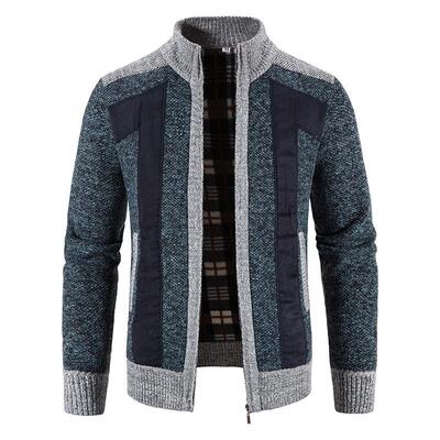 Men's stand up collar spliced sweater, knitted sweater,