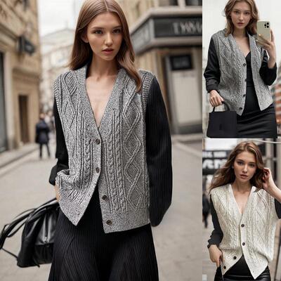 Women's collar sleeveless vest diamond cardigan mixed