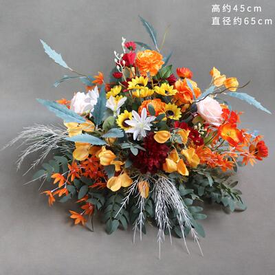 婚庆秋色桔色路引花婚礼台花艺盆橘花色仿花绢花装PGE饰花盆真t排