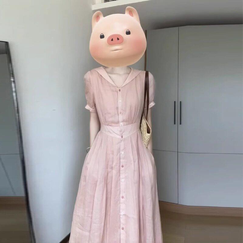 欧洲站夏季女装2026新款茶歇法式洋派减龄粉色裙子收腰显瘦洋装