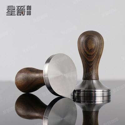 压粉锤实心304不锈钢咖啡压粉器沉贵宝木柄41/49/51/53/58/58.5mm