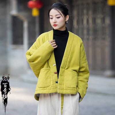 Cotton and linen women's buttoned cotton jacket, women's