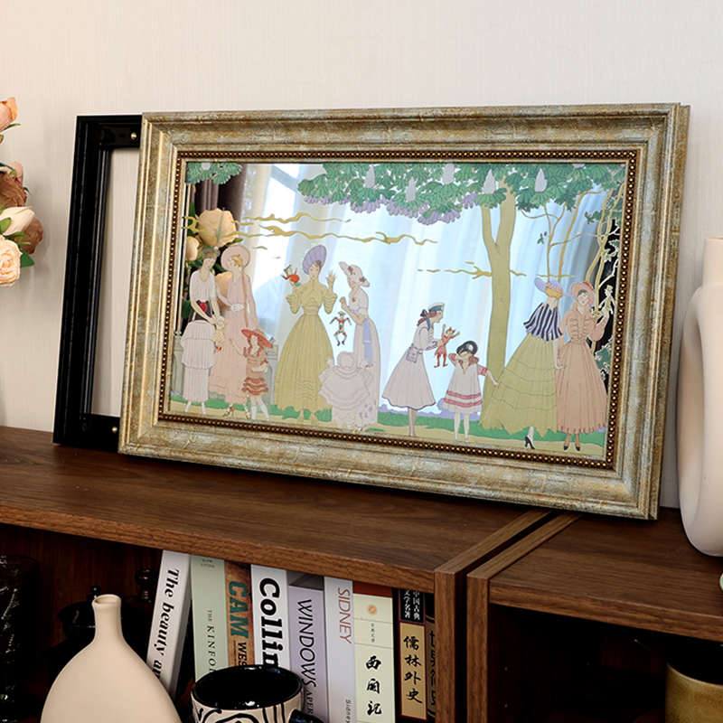 美式复古镜面推拉电表箱挂画餐厅客厅遮丑法式中古镜子配电箱壁画