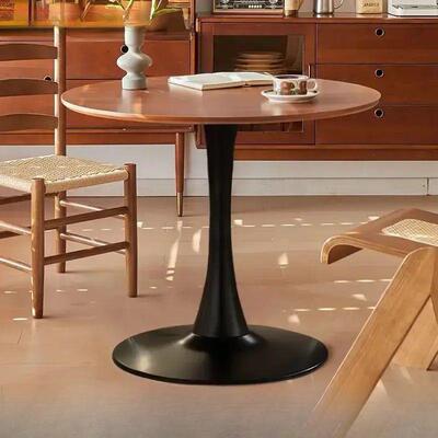 北欧香复古郁金胡木桃圆形NJU实圆桌家餐桌用小户型咖啡阳台