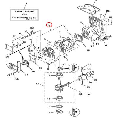 2)翟墨DEMONS舷外机船外机挂桨机气缸体曲轴箱总成6A1-15100-61-1