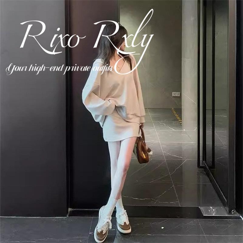 RIXO RXLY韩系露肩高级感卫衣女春秋季设计感显瘦收腰吊带裙套装