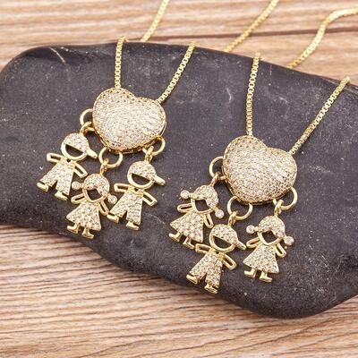 Nidin Fashion Son Daughter Heart Gold Color Cubic Zirconia F