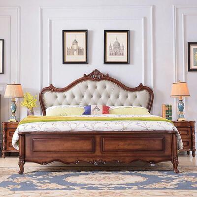 美式现代床简约实木床.8米双人5床1主卧婚家用1.米床实IGW木储物