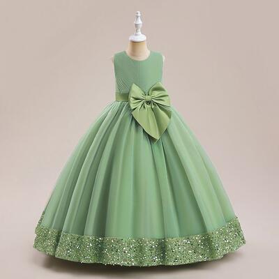 414y bow kids clothes white flower girls princess sequins