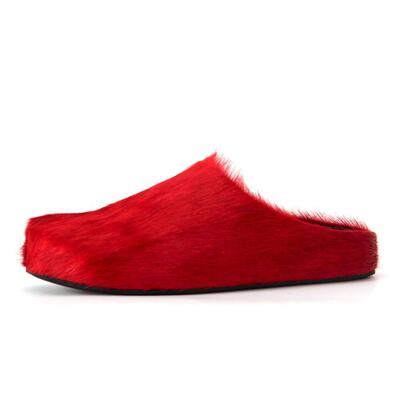 Italy Real Leather fur Slippers Women Mule Runway Flats Thic