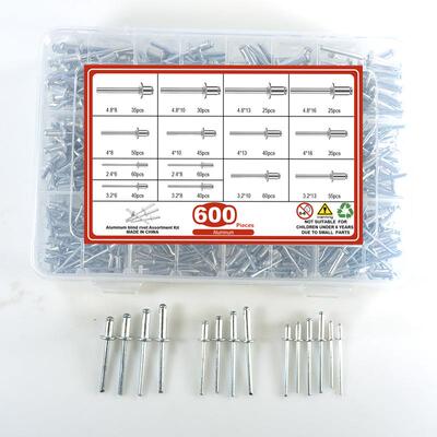 600pcs 铝制开口型扁圆头抽芯铆钉M2.4M3.2M4M4.8加厚盒子套装