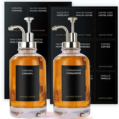 硅胶糖浆500ml和分配器咖啡漏斗标签个玻璃套装透明糖浆2pcs9瓶带