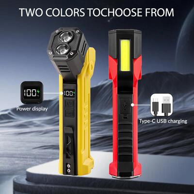 跨境新品XTE+COB红白双光源手电180度旋转带笔夹磁铁多功能工作灯