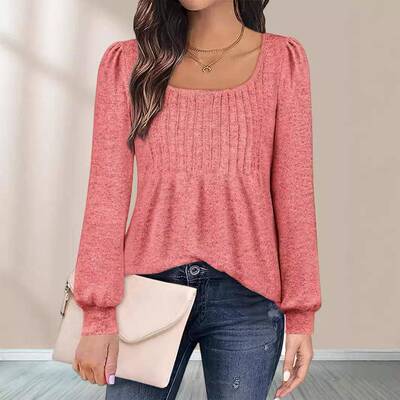 Danedvi Women's Fashion Spandex Puff Long Sleeve Blouse -