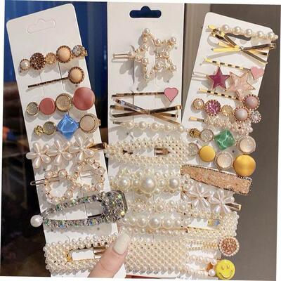 Korean INS red hair accessories rhinestone pearl hairpin se