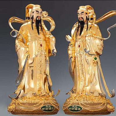 鎏金纯铜大五路财神爷赵公明关公神像东路财神比干王亥南路柴荣像