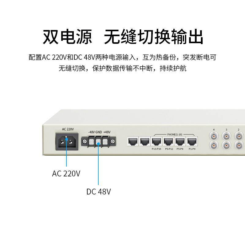 PCM多业务光端机4E1+4百兆共享网+16路电话单模单纤FC接口
