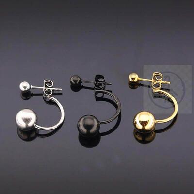 Fashion titanium steel double ball back hanging Earrings wom