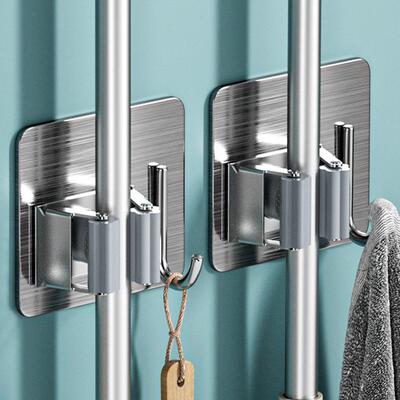 Wall-mounted Mop Clip, No-drilling Stainless Steel Organizer