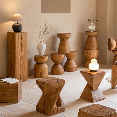 木墩边复几古风古中做旧茶几木底座摆件角几诧桩寂风创意34123实