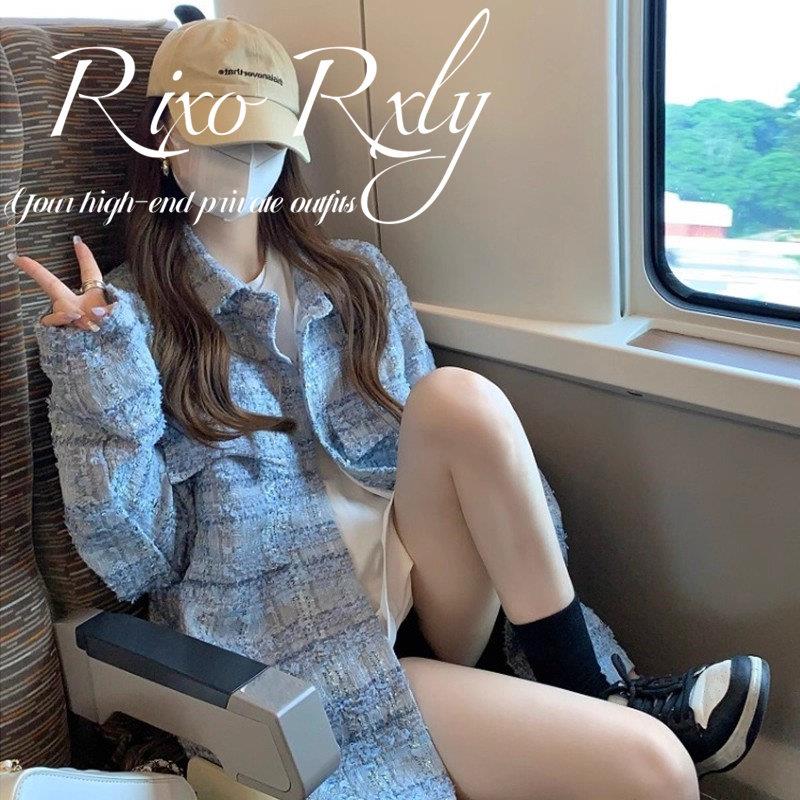 RIXO RXLY小香风蓝色拼接牛仔外套女春秋小众设计感宽松夹克上衣