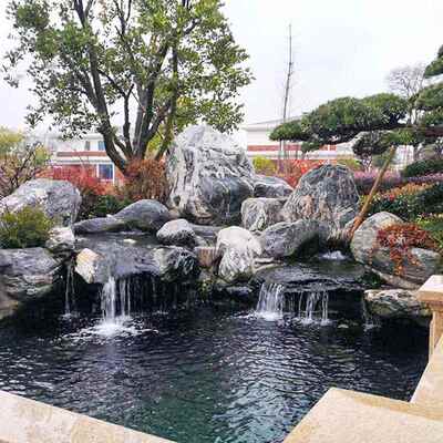 大型泰石假山山流水景观山造景太湖石假天然景观院石庭IKI鱼池假