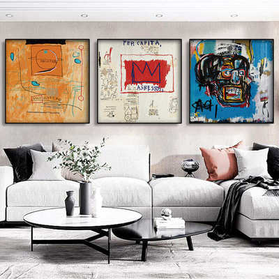 巴斯奎特Basquiat 创意现代抽象画大师艺术办公室装饰画民宿挂画