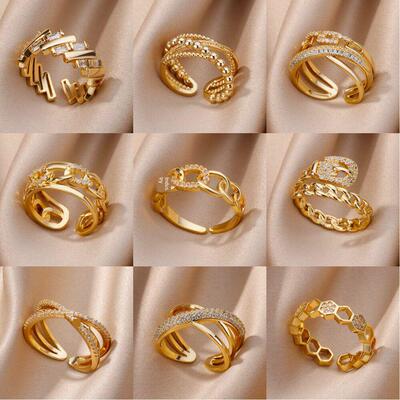 Fashion Gold Color Stainless Steel Rings For Women Chain