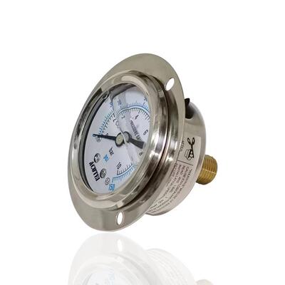 不锈钢水压表气压表耐震压力表充油轴向带边YBN50ZT 10bar/150psi