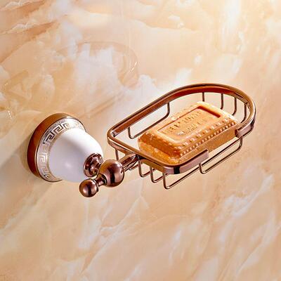 镀玫瑰金欧式铜质陶瓷肥皂网浴室香皂架6659RP