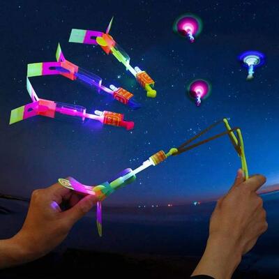 Led Light Arrow Helicopter Slingshot ejection Flying Toy Ki
