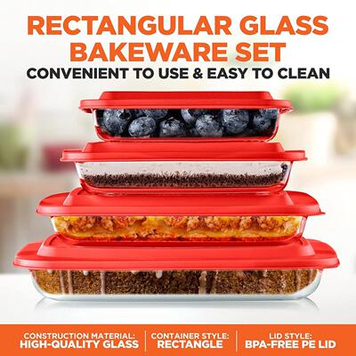 Rectangular Glass Baking Dish with Lids Bakeware Freezer
