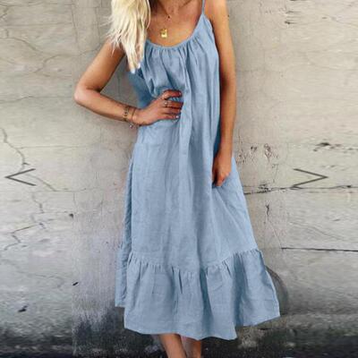 Women's suspender ruffle sleeveless dress