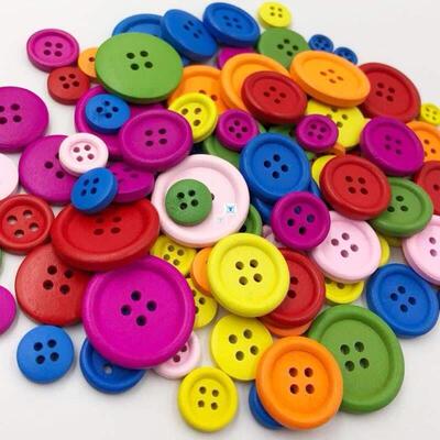 100Pcs 4Holes Mixed Size Wood Buttons For Craft Round Sewing