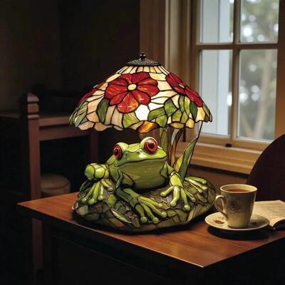 跨境新款 Frog & Flower Stained Lamp 青蛙与花朵造型树脂台灯