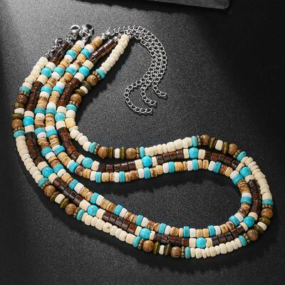 Summer necklace for men欧美跨境新款天然椰壳木珠拼接男士项炼