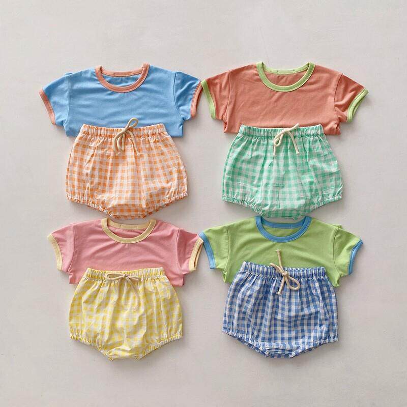 Baby Girls Clothes Sets Korean Summer Short Sleeve Patchwork