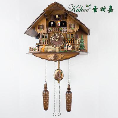 石英布谷鸟钟小别墅咕咕钟静音欧式轻奢客厅木制壁挂钟9008