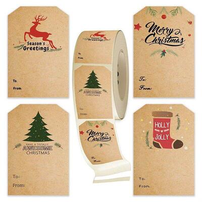 50-100pcs 5*7.5cm Merry Christmas Gift tags Sticker Kraft Pa