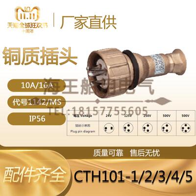 船用铜质水密防水插头CTH101-1/2/3/4/5 IP56 24V/125V/250V/500V