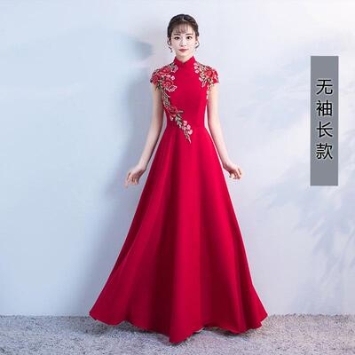 高档持大唱演出服长裙红比赛年合会主礼服丝绒无袖可歌客制尺寸