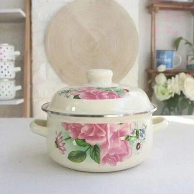 Enamel Lid Soup Pot Cooking Pot Small Orchid Saucepan