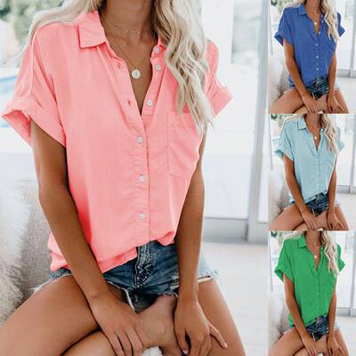 Women'S Chic Elegant Short-Sleeve V-Neck Collared