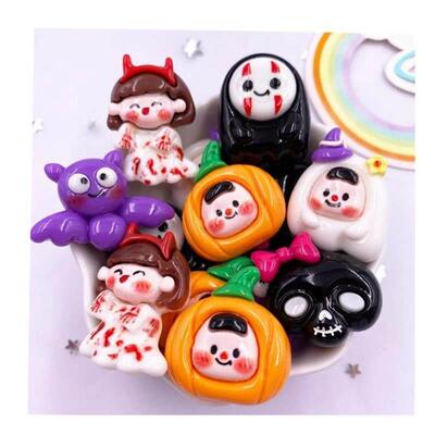 10pcs Colorful Resin Big Pumpkin Ghost Skull Flatback