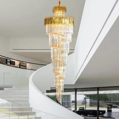 现简民约楼梯吊8089楼梯代灯轻奢水晶灯长吊灯别墅转灯具复旋式楼