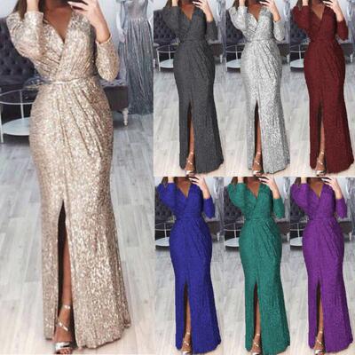 Ladies' long dress, evening dress, deep neckline,