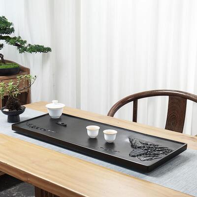 乌金石家茶盘黄鹤楼（简一约用天雕然石材办公整块体原石刻茶台茶